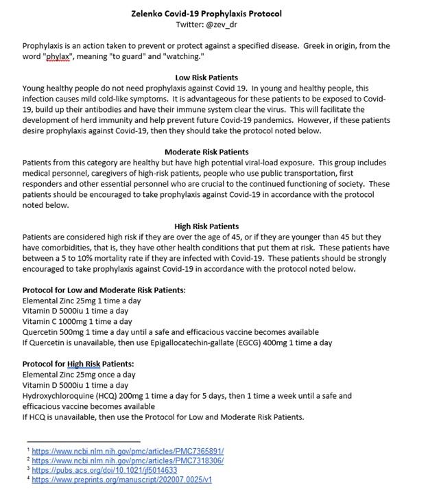 Dr. Zelenko’s Covid-19 Protocol – Prophylaxis (Preventative) and Treatment – Protecting the ...